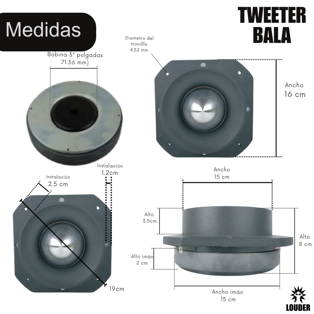Tweeter bala grande, super bala, diafragma 3" - wahrgenomen.com